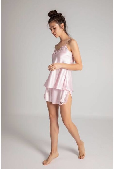 Siyah İnci Pembe Saten Şort Takım 2300 Siyah İnci Pembe Saten Şort Takım 2300
