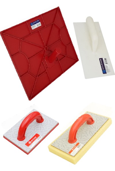 Evrim Sıvacı Seti 4 Parça - Kısa Tirfil + Sıva Küreği + Kaleterasit Mala + Süngerli Mala