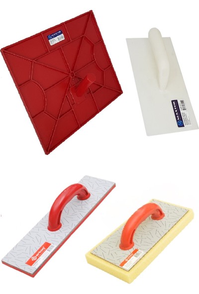 Evrim Profesyonel Sıvacı Seti 4 Parça - Uzun Tirfil + Sıva Küreği + Kaleterasit Mala + Süngerli Mala