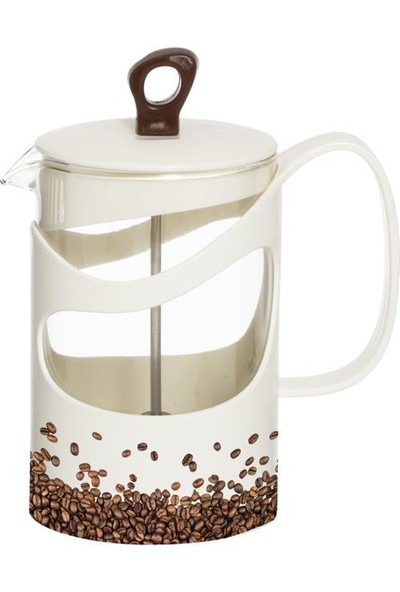 Herevin 600 cc Beyaz Kahveli Desen French Press