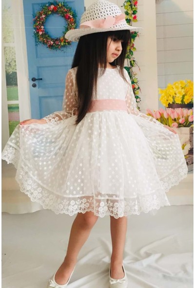 MNK Krem 3 Yaş Şapkalı Dantelli Kız Çocuk Elbise