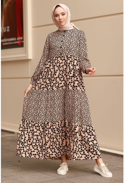 inStyle Çıtır Yonca Desen Elbise - Vizon