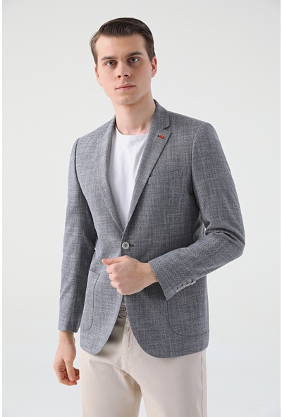 D'S Damat Twn Slim Fit Mavi Düz Kumaş Ceket