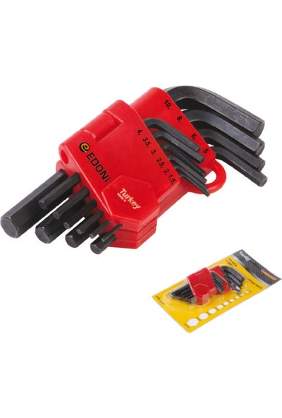 Edoni 120 mm 10 Parça Siyah 6 Köşe Alyan Seti Edoni 120 mm 10 Parça Siyah 6 Köşe Alyan Seti