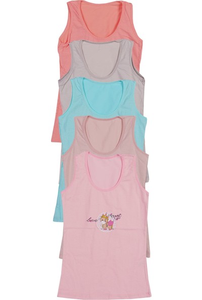 Nicoletta Mıxcolor Kız Çocuk Atlet Geniş Askılı Baskılı 5'li Paket