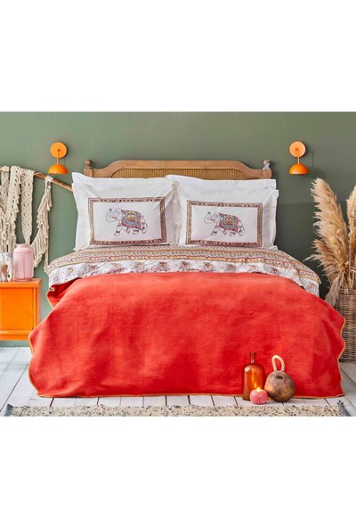Karaca Home Aleka Kiremit Çift Kişilik Pamuk Battaniyeli Uyku Seti