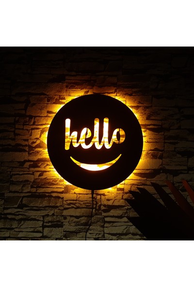 Alacaled Merhaba LED Işıklı Ahşap Duvar Dekoru 30X30CM