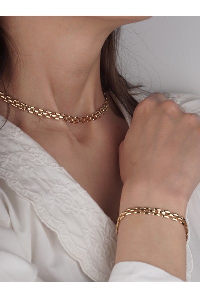 Nufs Jewelry Gold Altın Kaplama Tasarım Kolye Bileklik Set Nufs Jewelry Gold Altın Kaplama Tasarım Kolye Bileklik Set