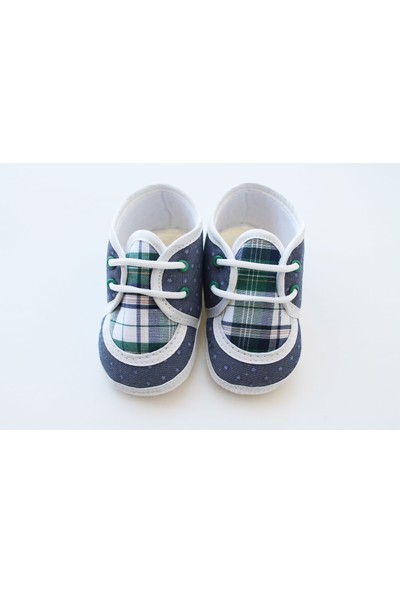 Puppis Baby Ekoseli Bağcıklı Erkek Bebek Ayakkabı