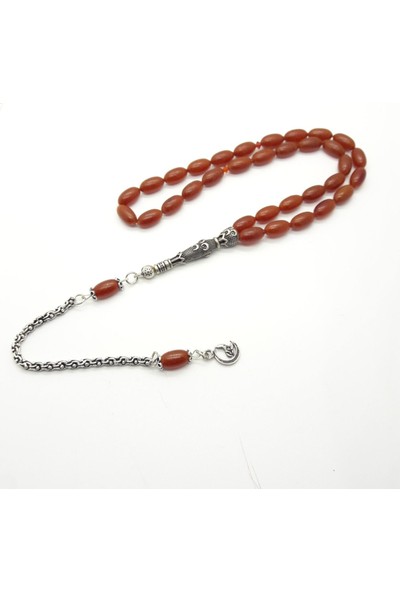 Kehribar Atölyesi Simli Sıkma Kehribar Tesbih