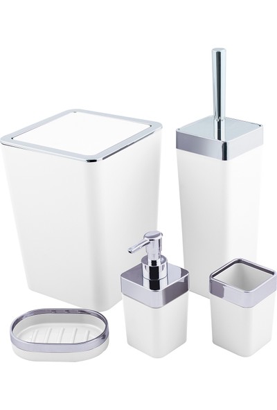 Karaca Home Beyaz/gümüş 5 Parça Kare Banyo Seti