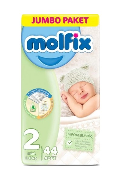 Molfix Bebek Bezi 3-6 kg - 2 Beden Jumbo Paket - 44 Adet Molfix Bebek Bezi 3-6 kg - 2 Beden Jumbo Paket - 44 Adet