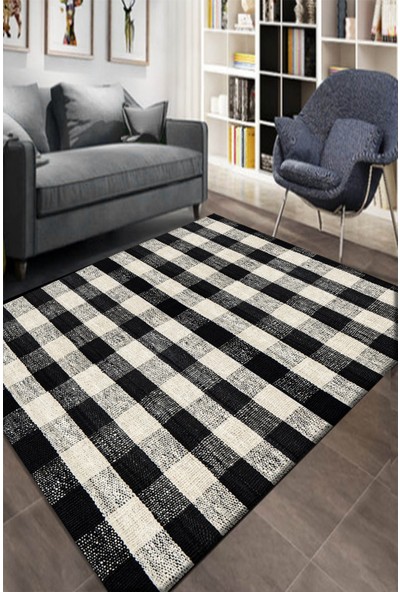 Else Halı Canel Gri Krem Çizgili Jüt Hasır Görünümlü 3D Desenli Lastikli Halı Örtüsü Halı Kılıfı