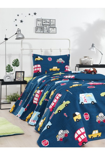 Enlora Home Pike Örtü Tek Kişilik Baskılı Paula Mavi