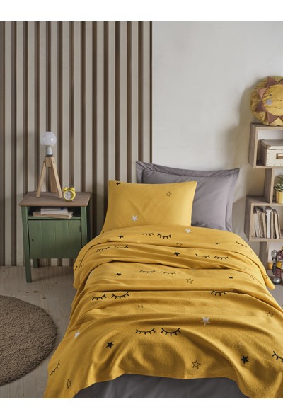 Enlora Home Pike Takımı Tek Kişilik Baskılı Dide Sarı