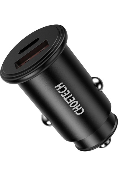 Choetech PD 20W USB-C + USB 18W Hızlı Araç Şarj Cihazı Apple iPhone Hızlı Şarj Uyumlu - TC0006 - Siyah