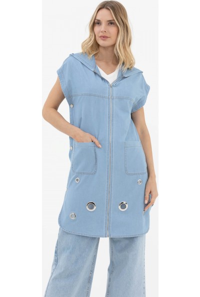 Sementa Kuşgözlü Denim Yelek - Buz Mavi Sementa Kuşgözlü Denim Yelek - Buz Mavi