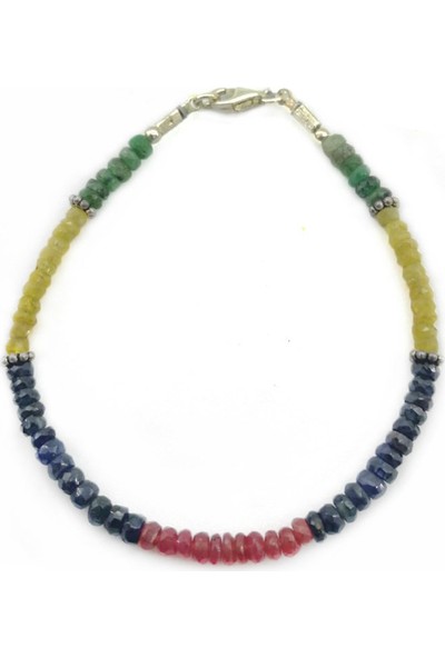 Osmanlı Doğal Taş Mavi Safir-Sarı Safir-Kırmızı Yakut Bileklik 20-21 cm
