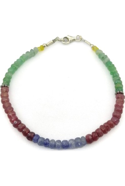 Osmanlı Doğal Taş Yakut-Zümrüt-Mavi Safir Bileklik 20-21 cm