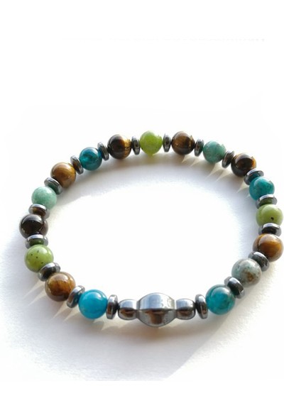 Osmanlı Doğal Taş Krizokol-Apaitt-Kaplan Gözü-Yeşim-Hematit Bileklik 16-17 cm
