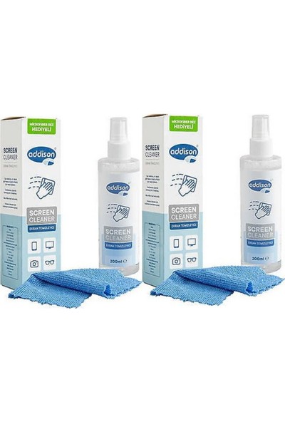 Addison Ekran Temizleyici Sprey 200ML + Mikrofiber Bez 2 Adet Addison Ekran Temizleyici Sprey 200ML + Mikrofiber Bez 2 Adet
