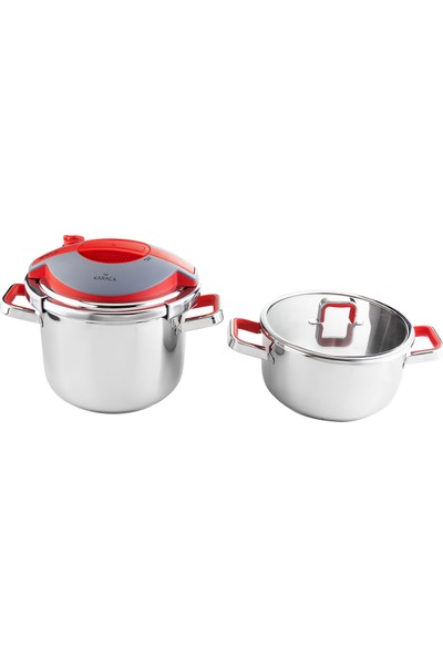 Karaca Orbit 4+6 Litre Kırmızı Düdüklü Tencere Seti Karaca Orbit 4+6 Litre Kırmızı Düdüklü Tencere Seti