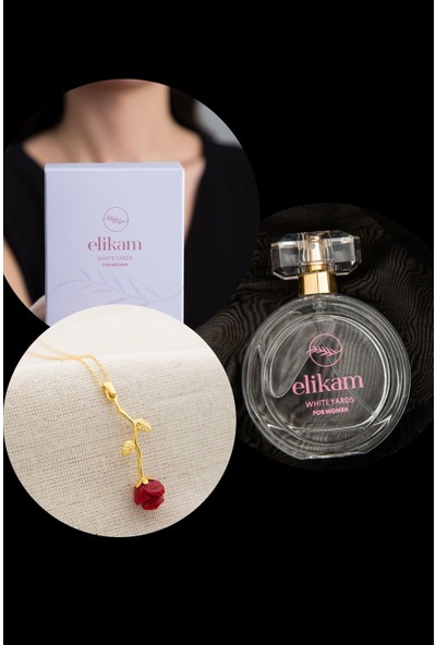 Elika Silver Kadın Parfüm ve Kırmızı Gül Motifli Altın Kaplama 925 Ayar Gümüş Kolye Elika Silver Kadın Parfüm ve Kırmızı Gül Motifli Altın Kaplama 925 Ayar Gümüş Kolye
