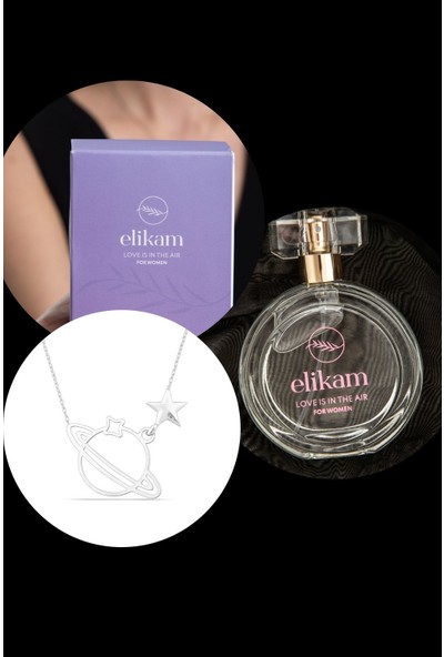 Elika Silver Kadın Parfüm ve 14 Ayar Rodyum Kaplama Gezegen Model 925 Ayar Gümüş Kolye