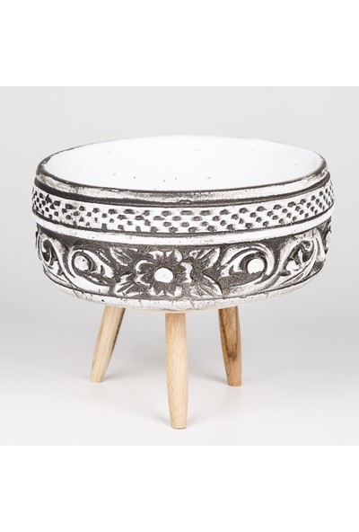 Veramaya Ayaklı Korint Tarzı Eskitme Beton Saksı 19X16 cm