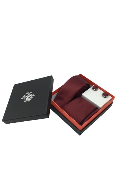 Tr10fashion Düz Mikro Saten Hediyelik Kravat Mendil Kutulu Set