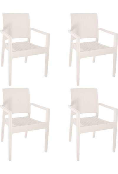 Romanoset Plastik Terra Kollu Rattan Sandalye 4'lü Set Romanoset Plastik Terra Kollu Rattan Sandalye 4'lü Set