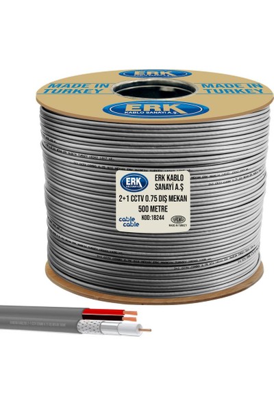 Cable Cable Kamera Kablosu 2+1 Cctv Combo 2x0.75 Dış Mekan 500 mt Erk Yerli Cable Cable Kamera Kablosu 2+1 Cctv Combo 2x0.75 Dış Mekan 500 mt Erk Yerli