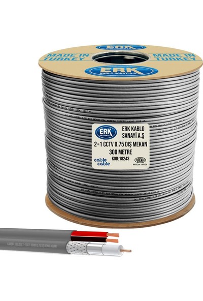 Cable Cable Kamera Kablosu 2+1 Cctv Combo 2x0.75 Dış Mekan 300 mt Erk Yerli Cable Cable Kamera Kablosu 2+1 Cctv Combo 2x0.75 Dış Mekan 300 mt Erk Yerli