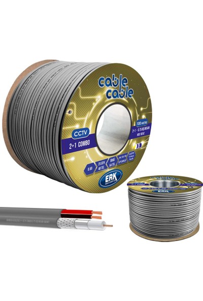 Cable Cable Kamera Kablosu 2+1 Cctv Combo 2x0.75 Dış Mekan 100 mt Erk Yerli Cable Cable Kamera Kablosu 2+1 Cctv Combo 2x0.75 Dış Mekan 100 mt Erk Yerli