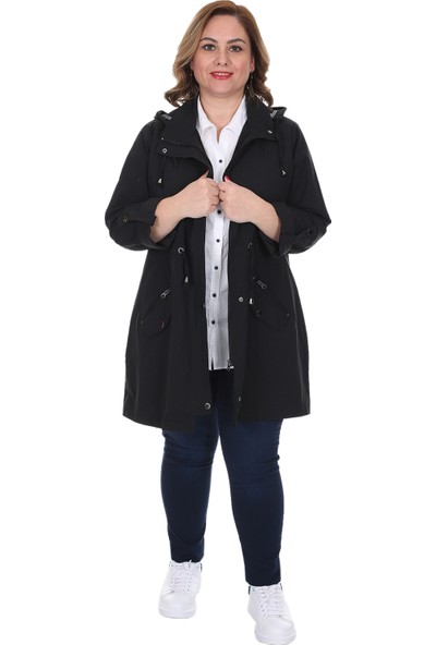 Brendon Kadın Büyük Beden Pamuklu Mevsimlik Trençkot 7141 Siyah/black 21S32007141
