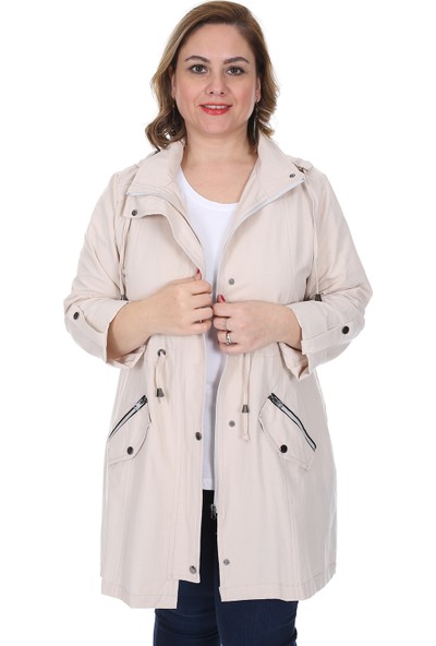 Brendon Kadın Büyük Beden Pamuklu Mevsimlik Trençkot 7141 Taş/stone 21S32007141