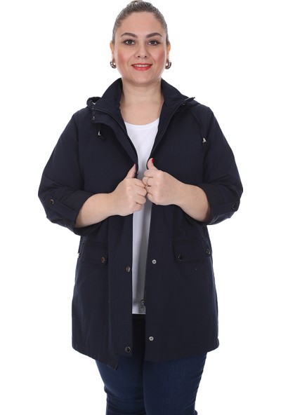 Brendon Kadın Büyük Beden Pamuklu Mevsimlik Trençkot 415 Lacivert/navy 21S32000415
