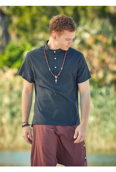 Clandestino Hakim Yaka Kısa Kollu Dar Kesim Gömlek Siyah