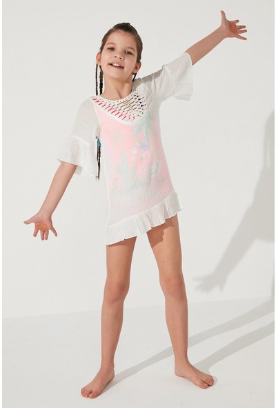 Penti Beyaz Kız Çocuk Tassel Kaftan