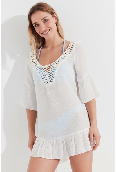 Penti Beyaz Tassel Kaftan