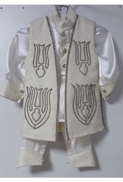 Başak Çocuk Giyim Lale Taşlı Yelekli Kaftan 1/7 Yaş - Krem - 1-2 Yaş