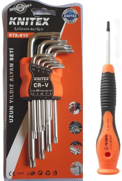 Kayasan Knıtex Yıldız-Torx Anahtar Allen Alyan Takımı Uzun T10-T15-T20-T25-T27-T30 T40-T45-T50MM Kayasan Knıtex Yıldız-Torx Anahtar Allen Alyan Takımı Uzun T10-T15-T20-T25-T27-T30 T40-T45-T50MM