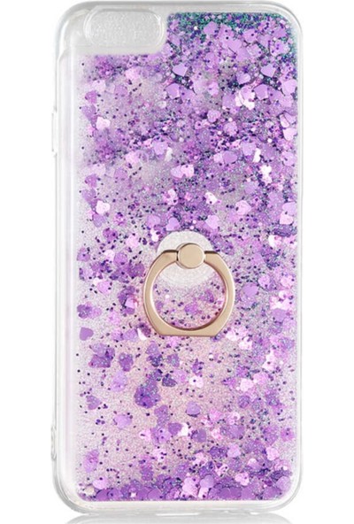 Linaksesuar Apple iPhone 6 Plus Sulu Simli Yüzüklü Silikon Kılıf Mor
