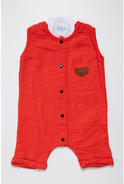 Mika Bebek Koala Figürlü Kırmızı Sıfır Kol Unisex Yazlık Müslin Tulum Mika Bebek Koala Figürlü Kırmızı Sıfır Kol Unisex Yazlık Müslin Tulum