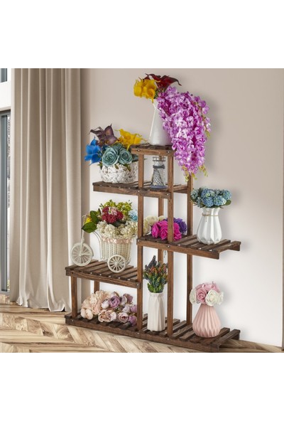 Happer Saksı Çiçeklik Saksılık Ahşap Çok Katlı Dekoratif Saksı Standı