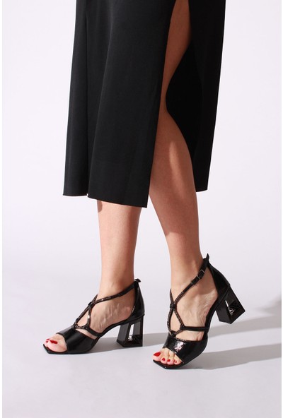 Rovigo Plus Siyah Kırışık Rugan Kadın Topuklu Ayakkabı
