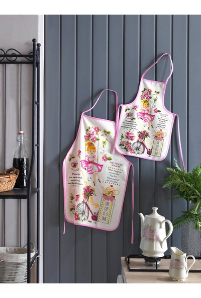 Gülcü Anneli Kızlı Sıvı Geçirmez Mutfak Önlüğü Seti