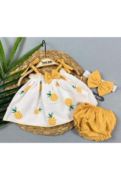 Murat Baby Kız Bebek Ananaslı 3 Parça Elbise Murat Baby Kız Bebek Ananaslı 3 Parça Elbise