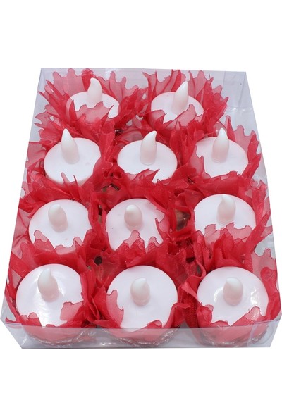 Mami Süs Dünyası Süslü LED Kına Mumu (12 Ad) 1481-C07 Kırmızı