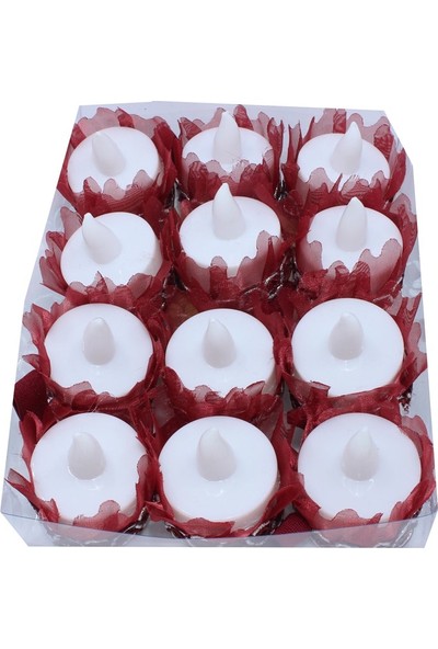 Mami Süs Dünyası Süslü LED Kına Mumu (12 Ad) 1481-C08 Bordo